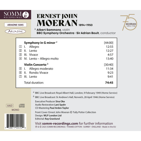 Ernest John Moeran (Symphonie, Concerto pour violon Albert Sammons Adrian Boult